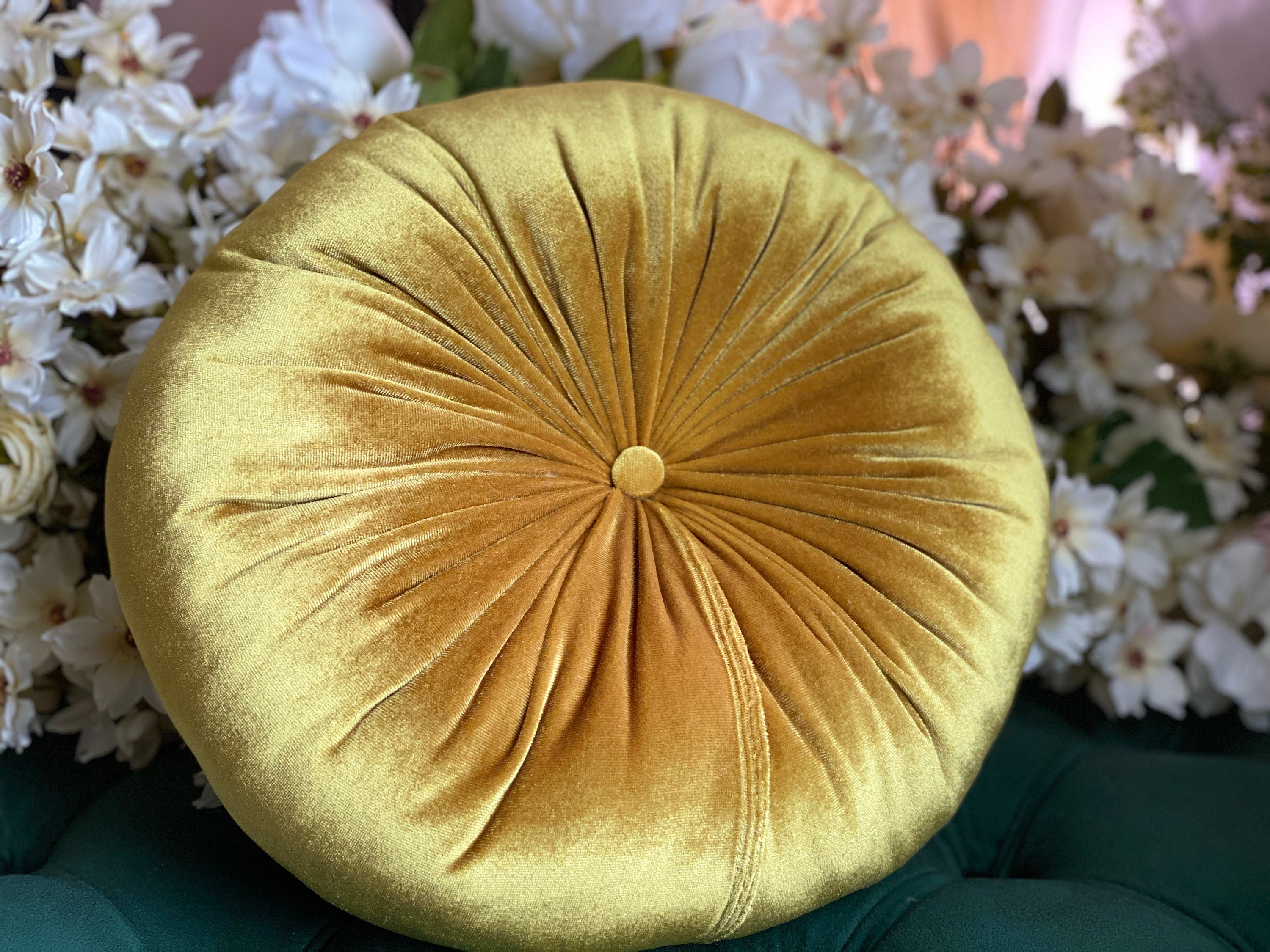 Velvet Round Golden Oak Cushion Velvet Solid Round Pillow - Etsy