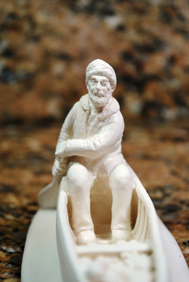 TANGLEWOOD ART of NEWFOUNDLAND Sculpture of Man Rowing Canoe Handmade ...