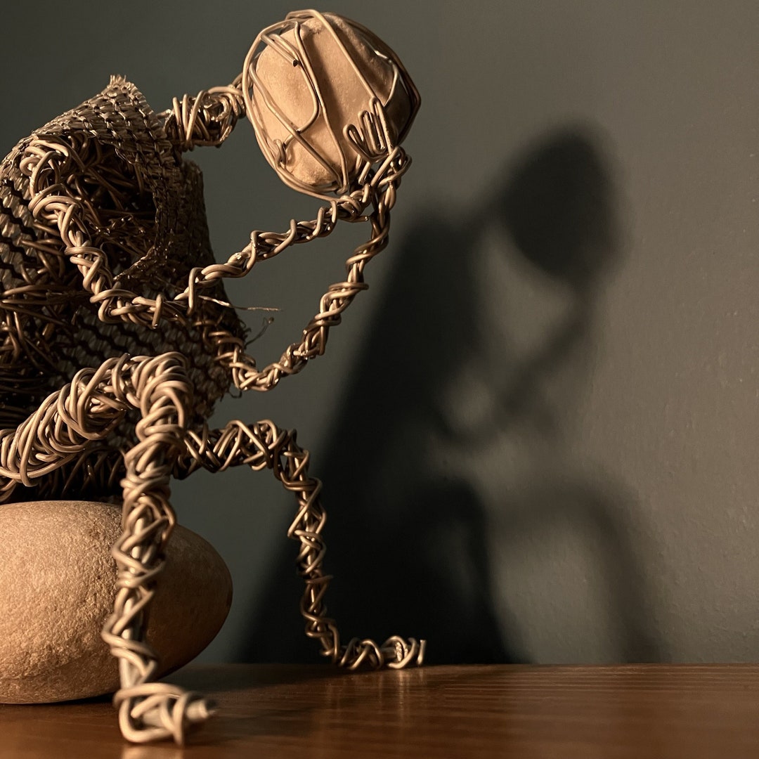 Sad Man Wire Sculpture, Thinking Man Figure, Thinker Metal Wire Art ...