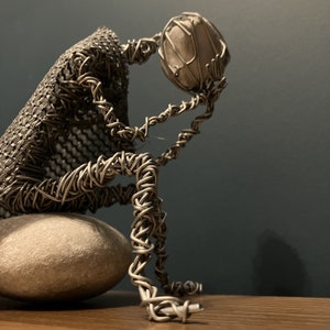 Sad Man Wire Sculpture, Thinking Man Figure, Thinker Metal Wire Art ...
