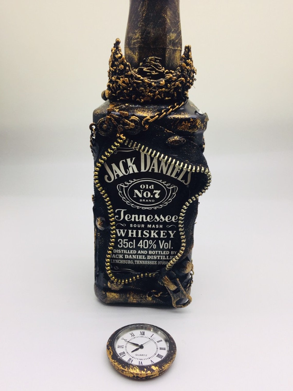 Art Bottle Clock Tower Hand Decorated Glass Bottle Man Cave | Etsy