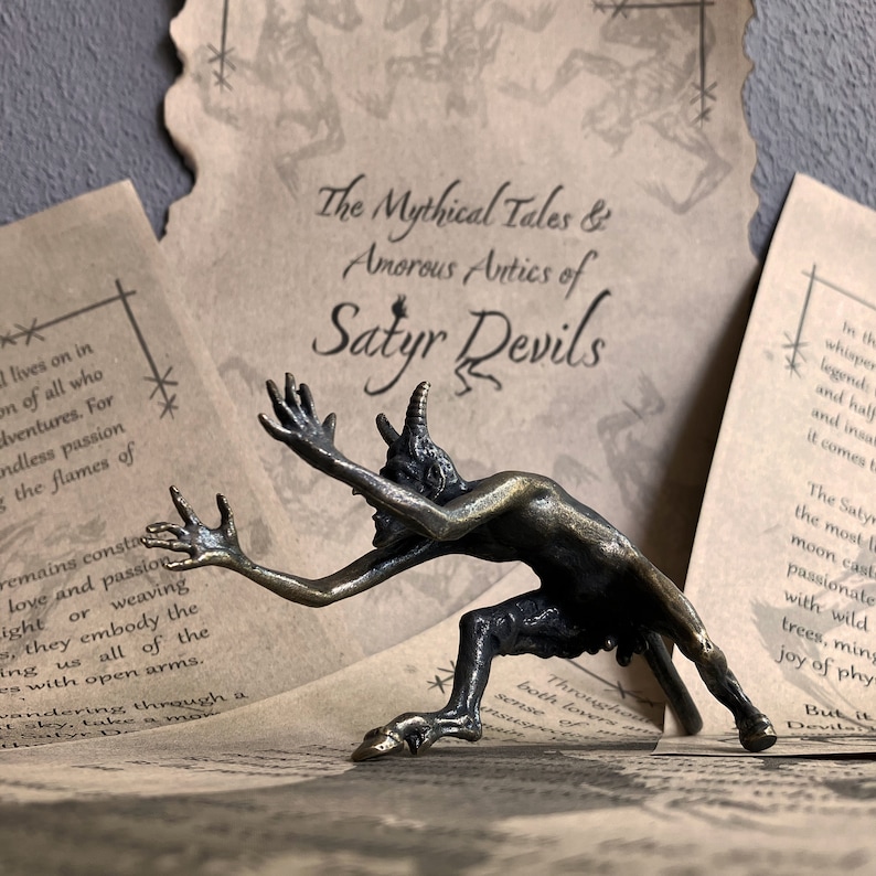 Mythological Greek Satyr Horny Devil Bronze Figurine, Demon Faun Figure ...