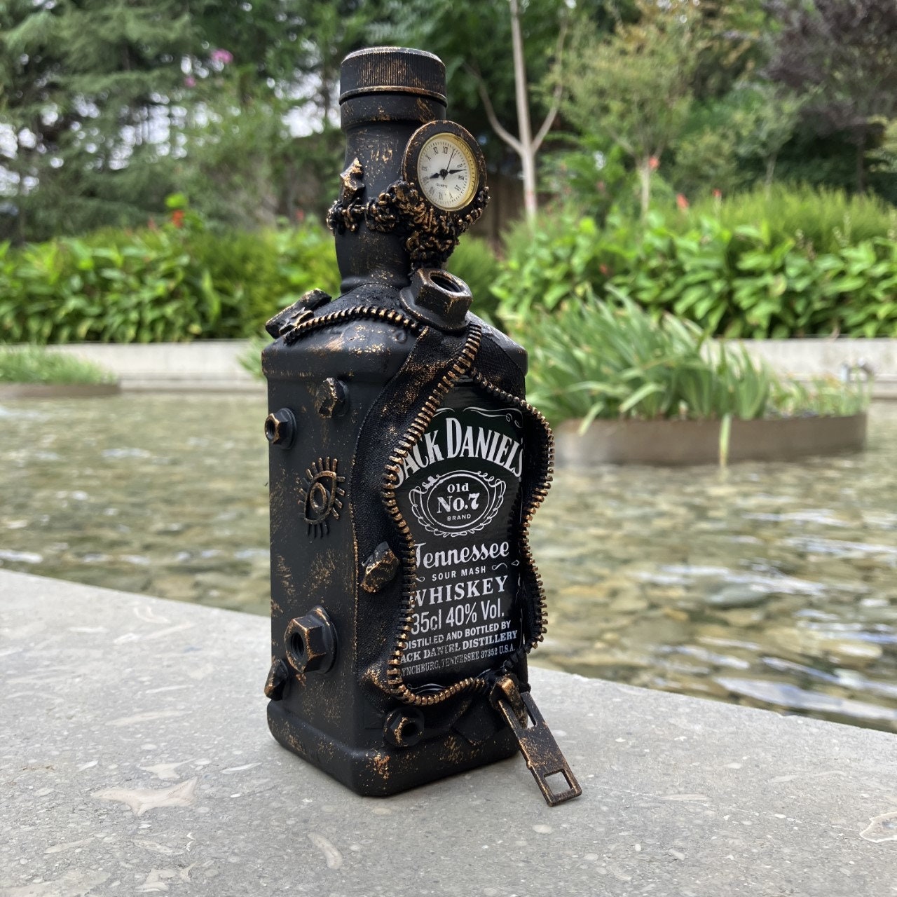 Art Bottle Clock Tower Hand Decorated Whiskey Glass Bottle - Etsy