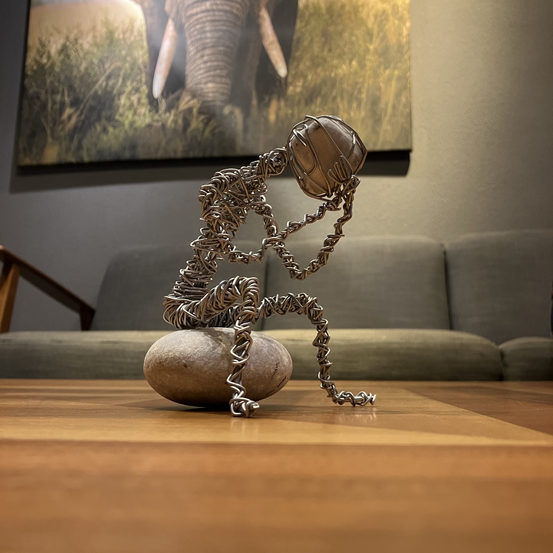 Sad Man Wire Sculpture, Thinking Man Figure, Thinker Metal Wire Art ...