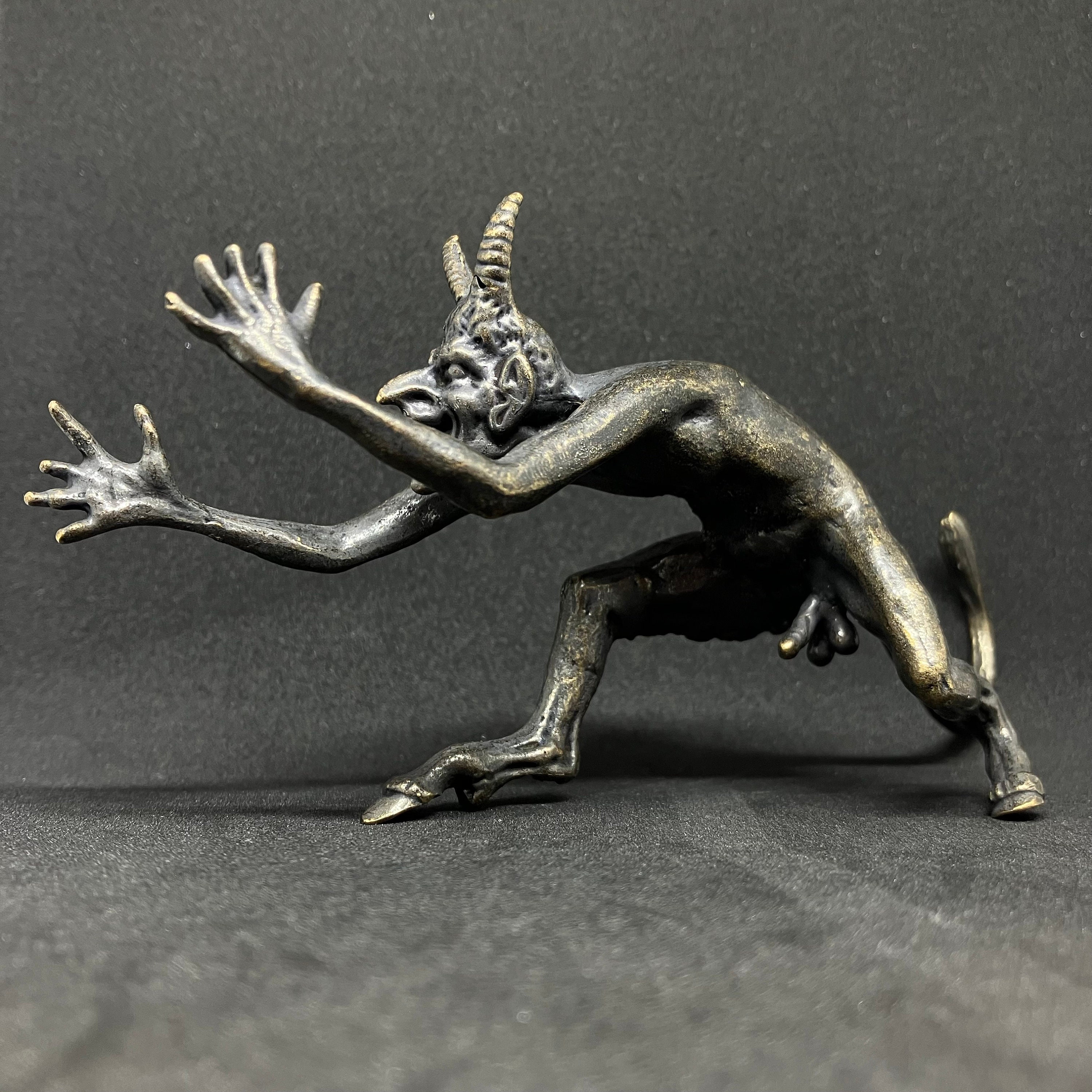 Mythological Greek Satyr Horny Devil Bronze Figurine, Demon Faun Figure ...