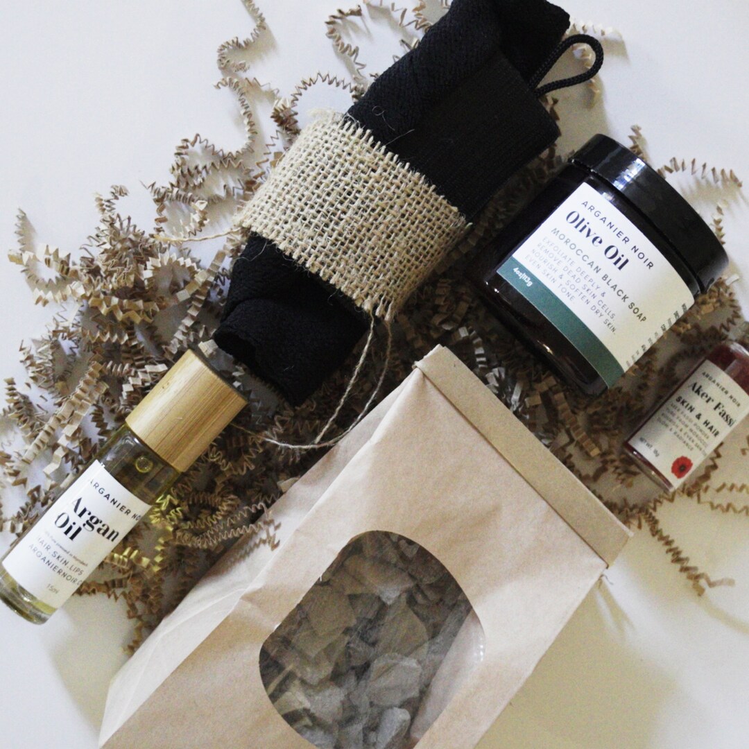 Moroccan Hammam Set Moroccan Black Soap, Aker Fassi, Kessa Glove ...