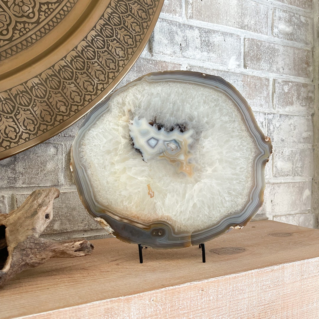 Large Thick Agate Druzy Slab on Stand, Agate Platter, Agate Slice ...