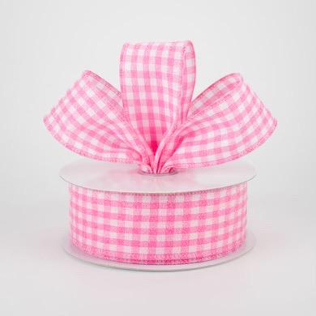 Easter Pink Glitter Woven Gingham Check Ribbon, Spring Pink Glitter ...