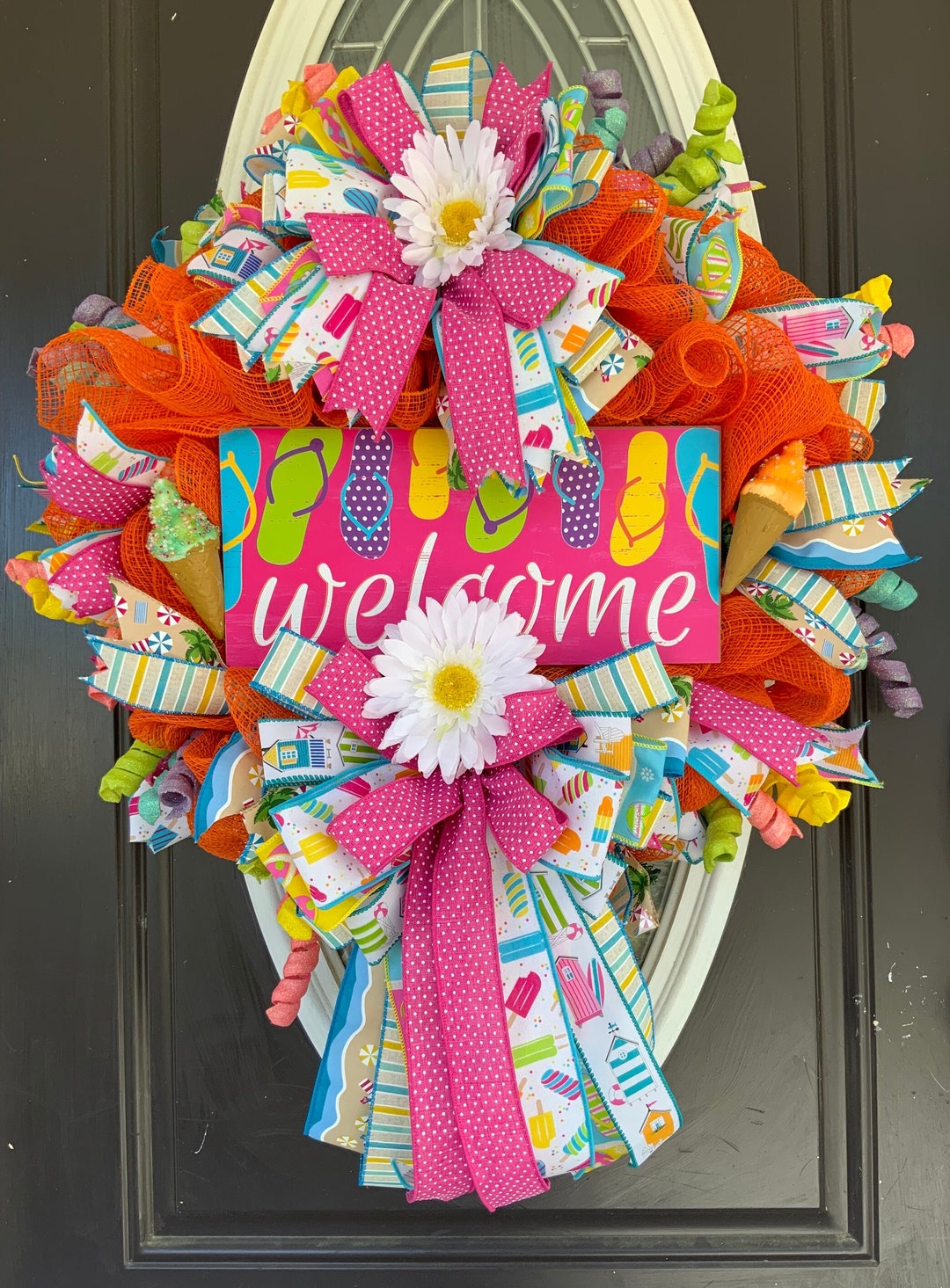 Spring Flip Flop Welcome Wreath, Summer Flip Flop Welcome Wreath ...