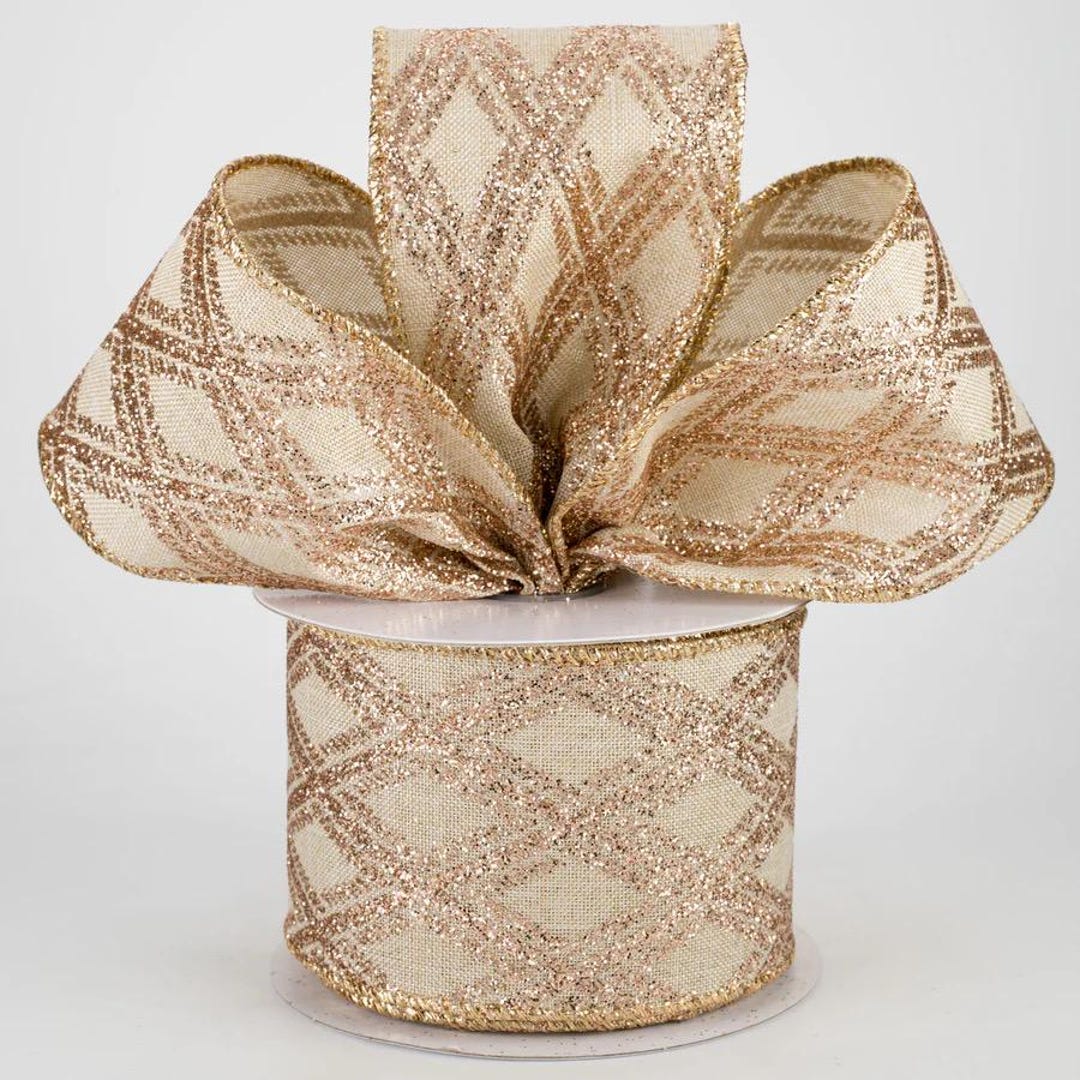Wired 2.5” Rose Gold Diamond Pattern Ribbon With Rose Gold Metallic ...