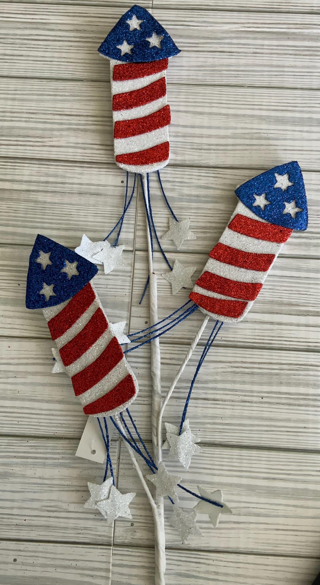 July 4th Stars and Stripes Firework/rocket X3 RWB Wreath Attachment 25 ...