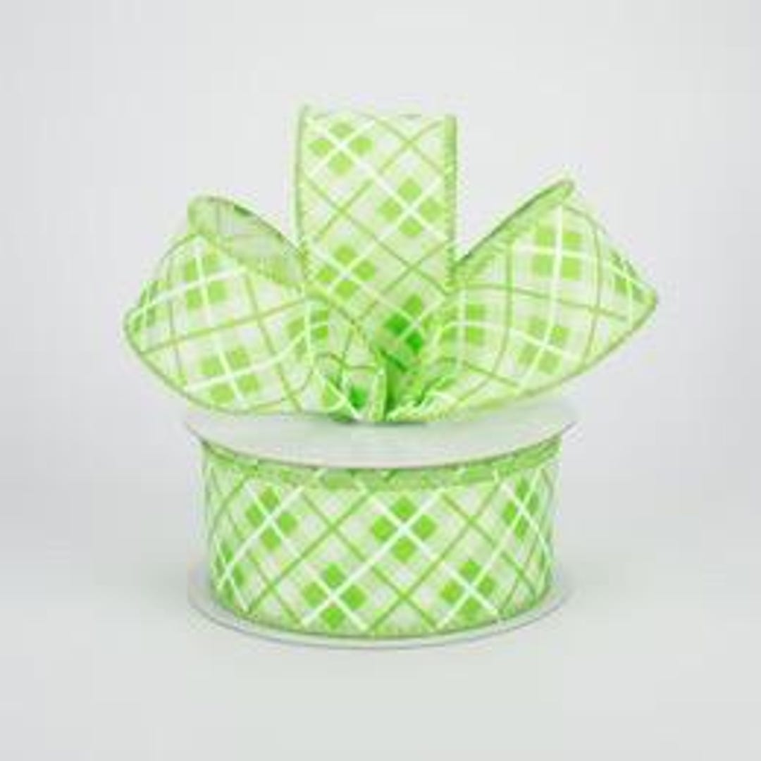 Lime Green Argyle Plaid 1.5” Ribbon, Easter Lime Green Argyle Plaid 1.5 ...