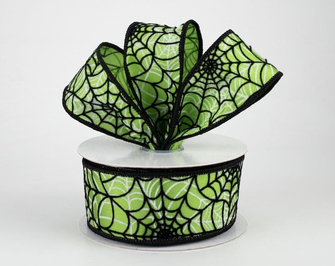 1.5” Wired Flocked Spider Web Ribbon: Lime Green - Etsy