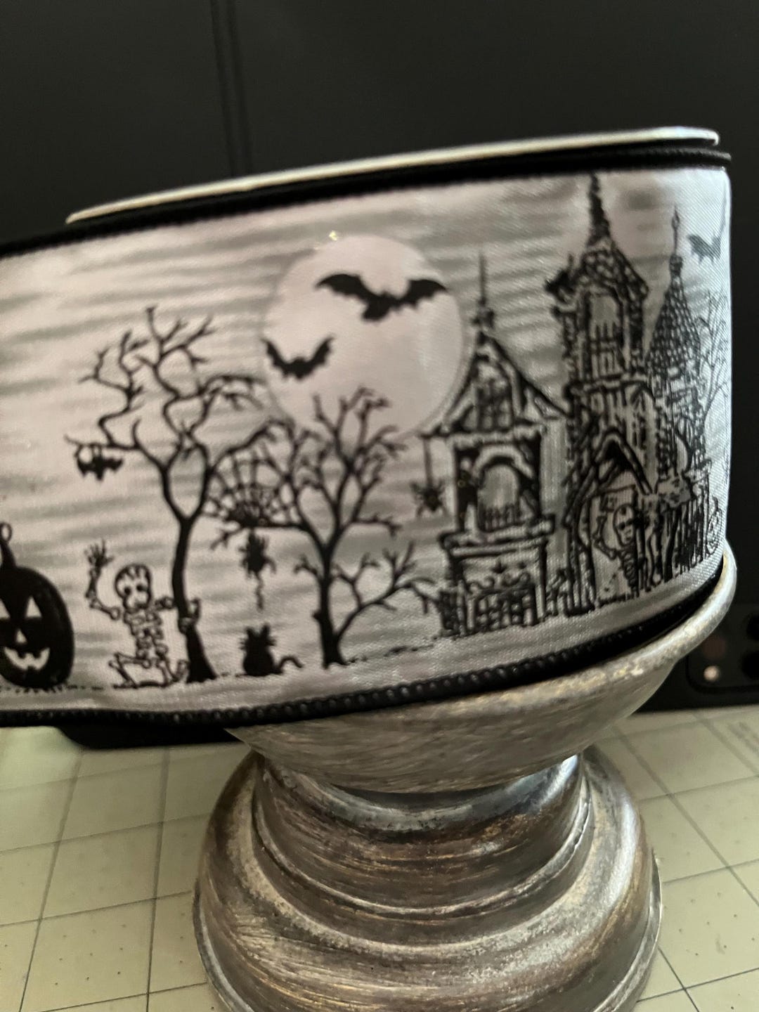 2.5” Wired Black and Grey Graveyard Scene Ribbon for Halloween - Etsy