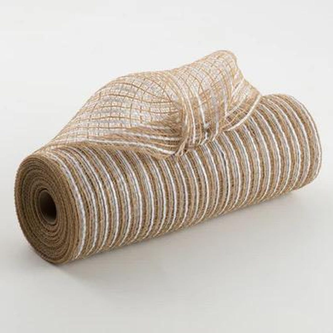Natural and White 10” Fabric Stripe Mesh, 10” Natural & White Fabric ...