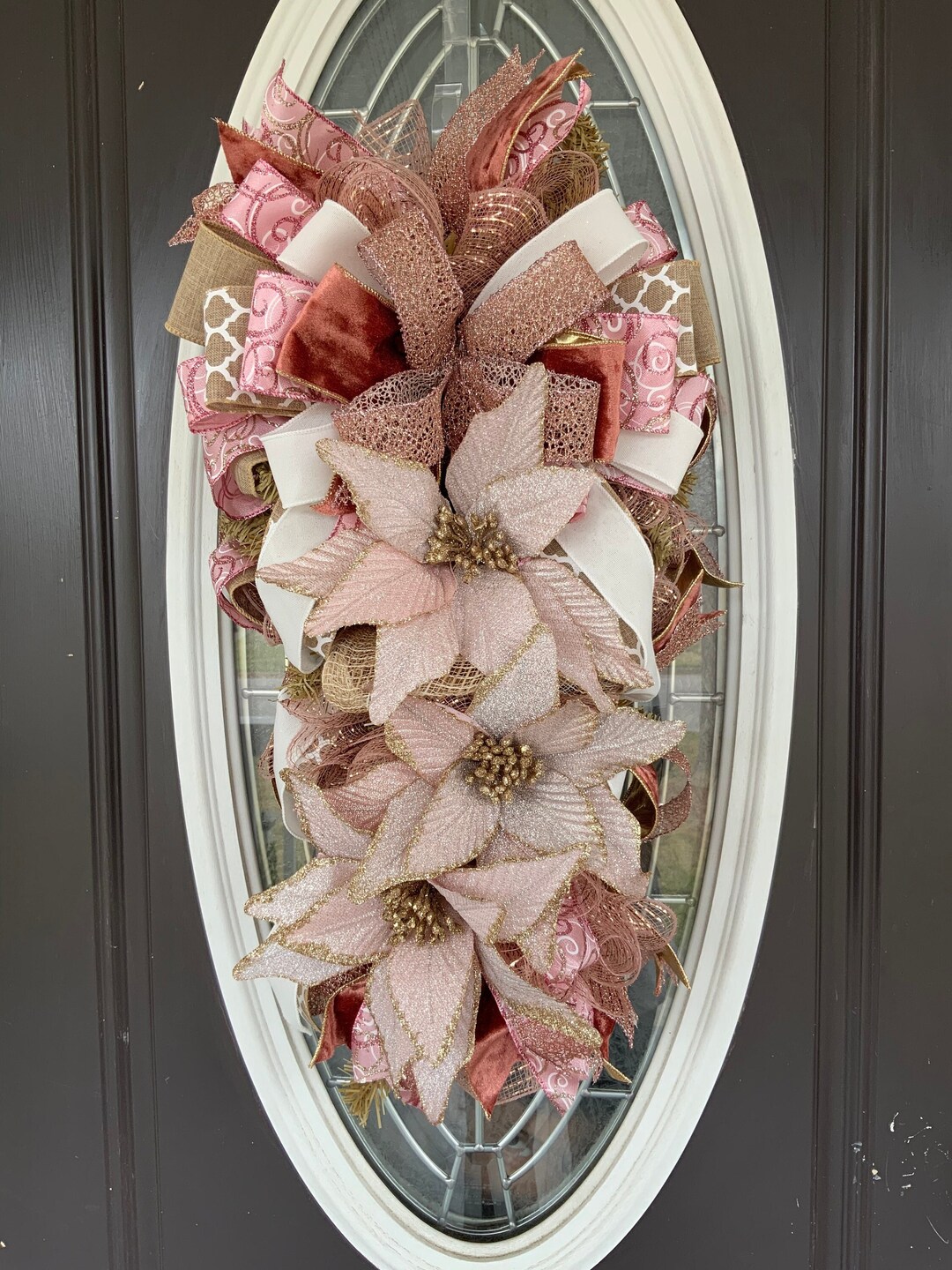 Romantic Swag, Elegant Rose Gold Swag, Rose Gold Poinsettia Swag ...