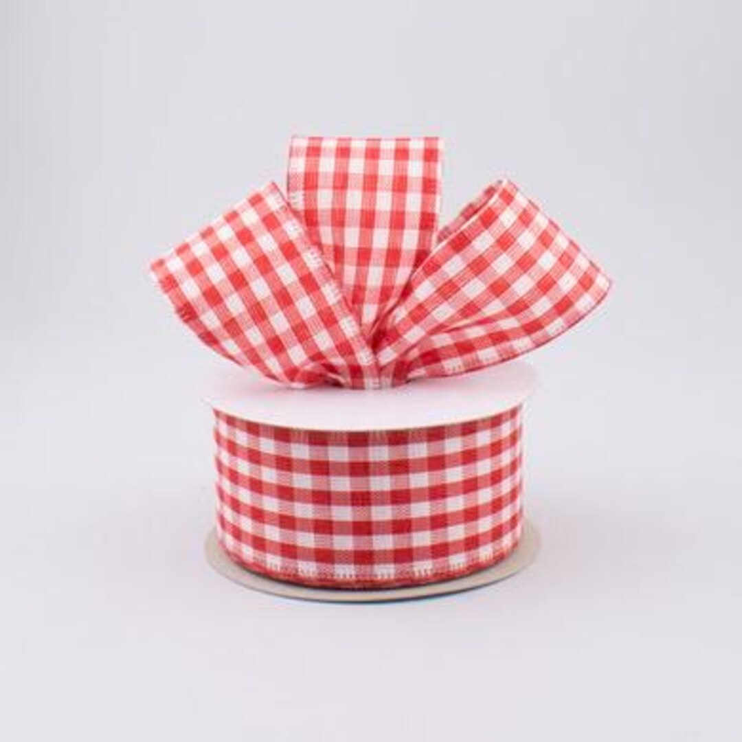 Gingham Check Wired 1.5” Ribbon: Red and White; Watermelon Gingham ...