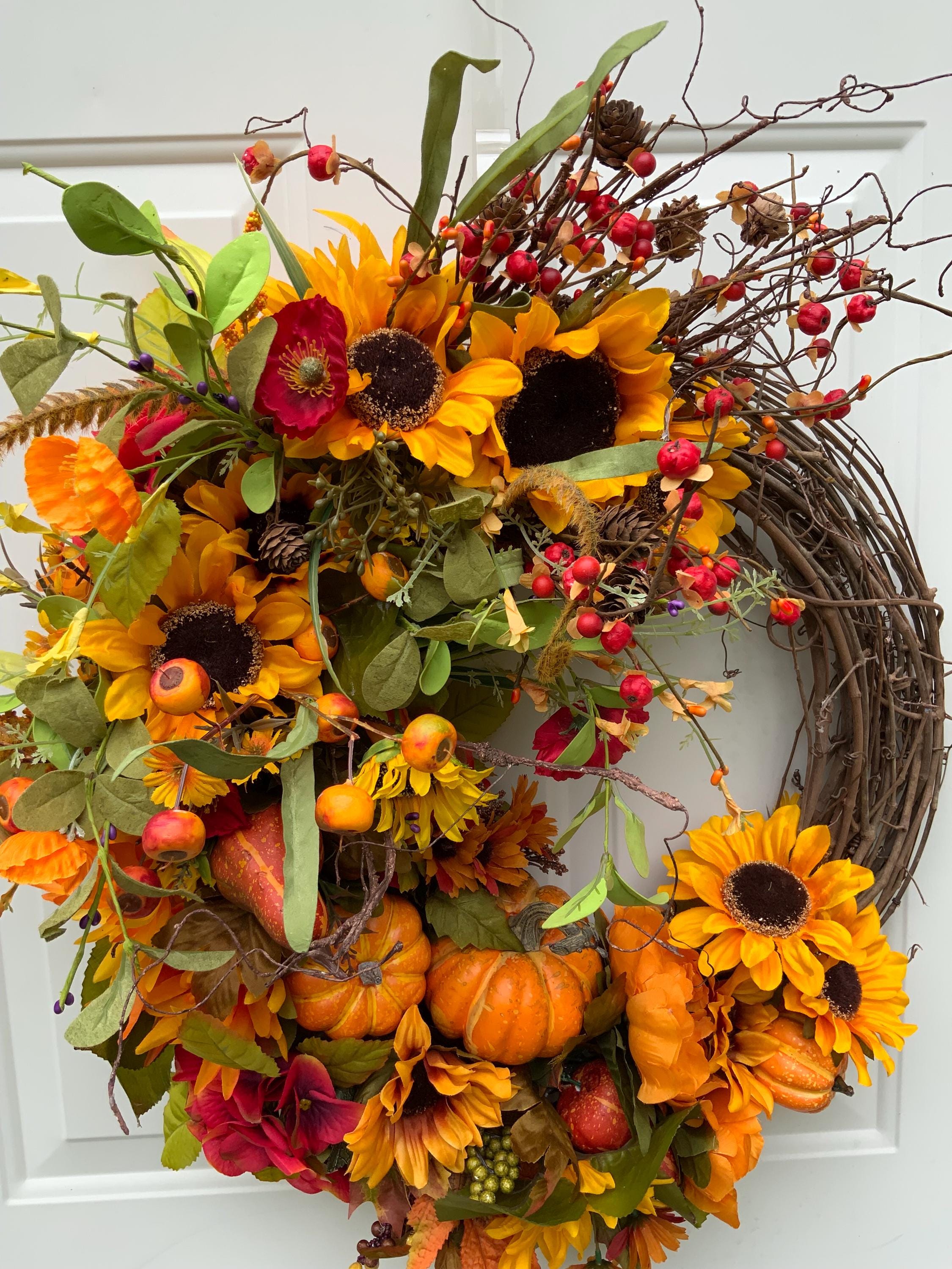 Fall Floral Gourd Grapevine Wreath, Autumn Floral Gourd Grapevine ...