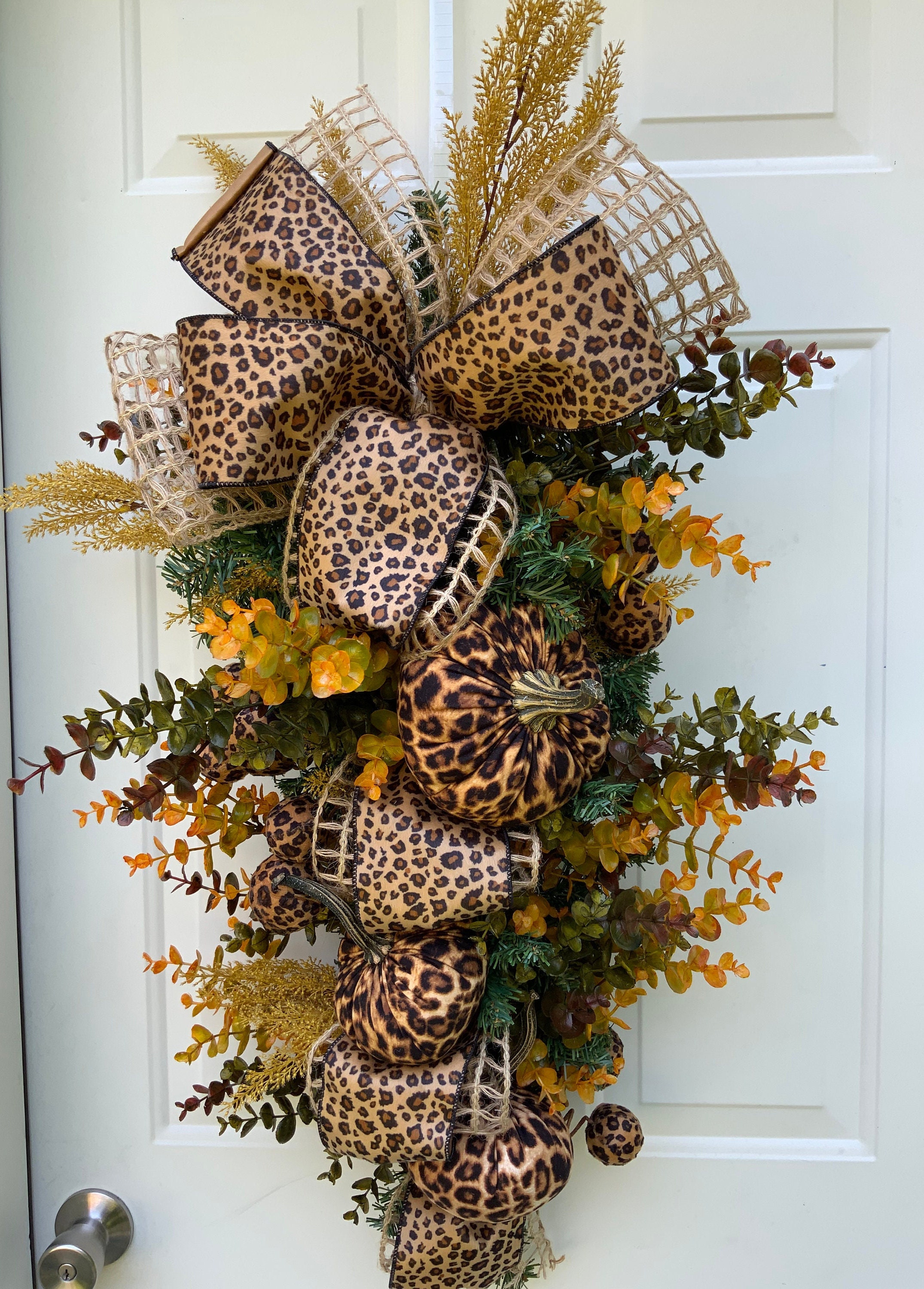 Luxury Leopard Print Pumpkin Swag, Fall Luxury Leopard Print Pumpkin ...