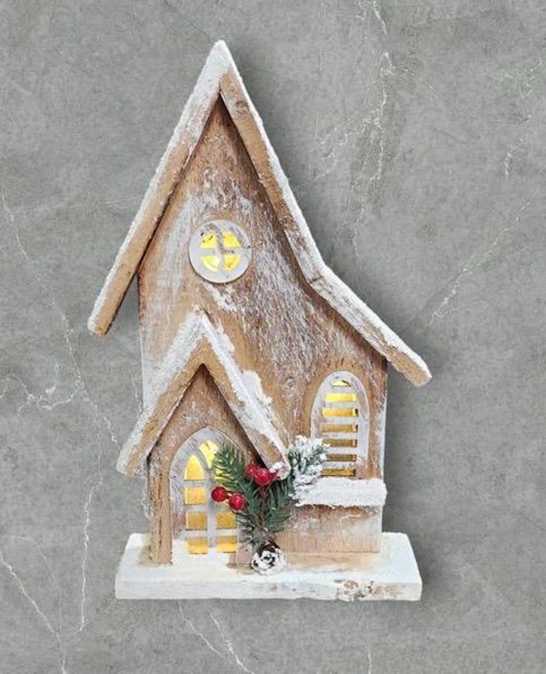 11” LED Wooden Rustic Church: Brown, Table Centerpiece Rustic Wooden ...