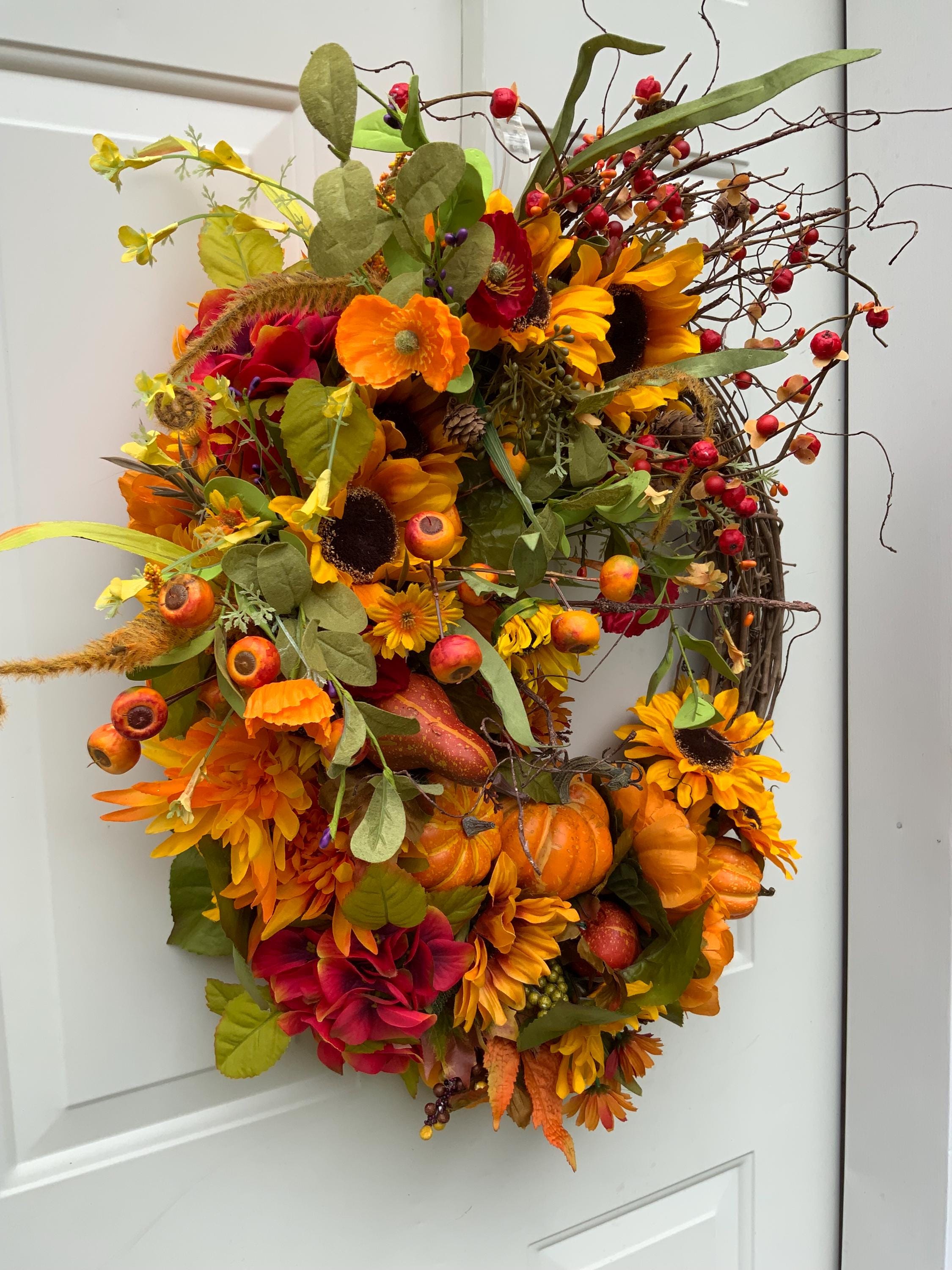 Fall Floral Gourd Grapevine Wreath, Autumn Floral Gourd Grapevine ...