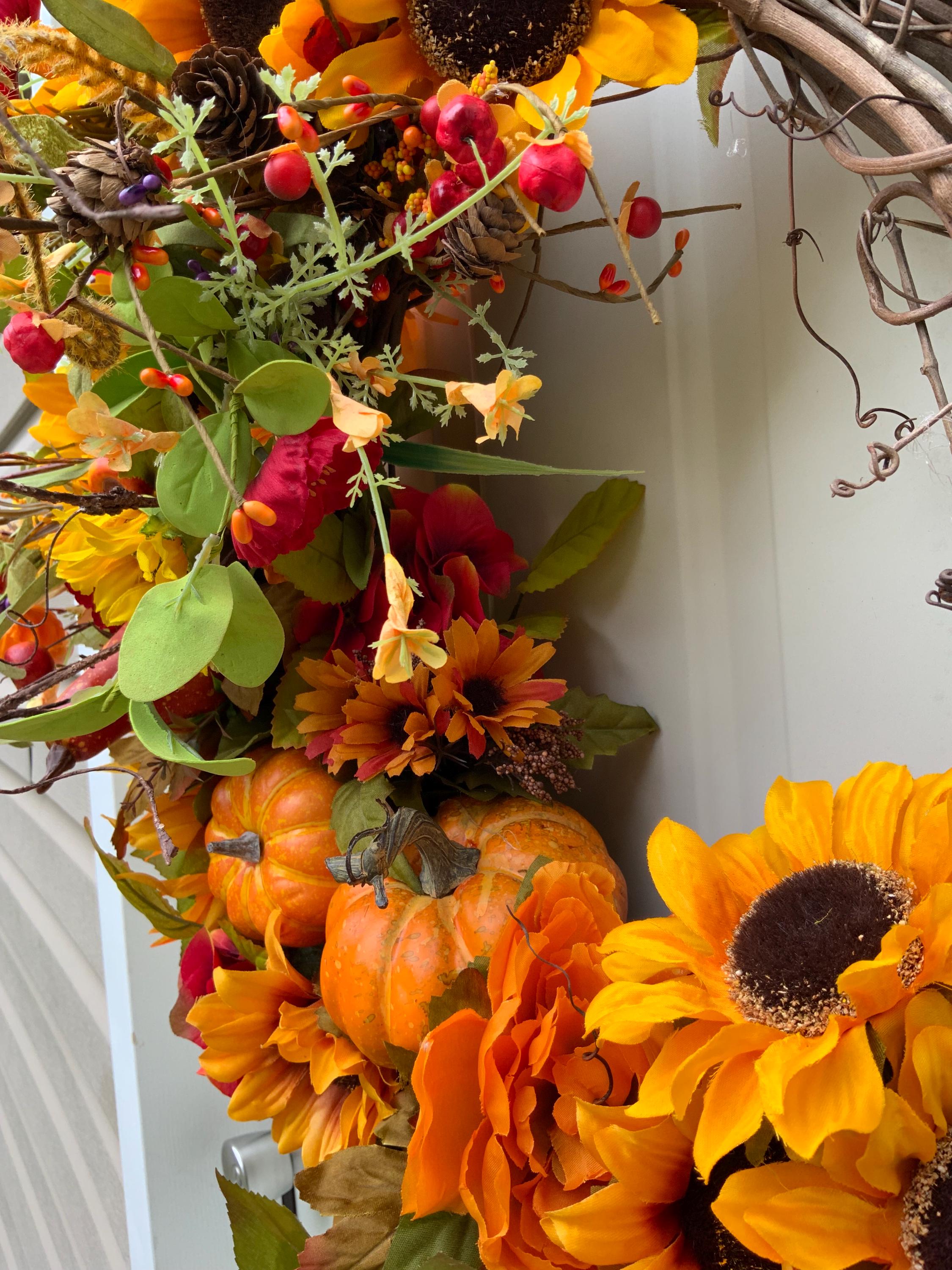 Fall Floral Gourd Grapevine Wreath, Autumn Floral Gourd Grapevine ...