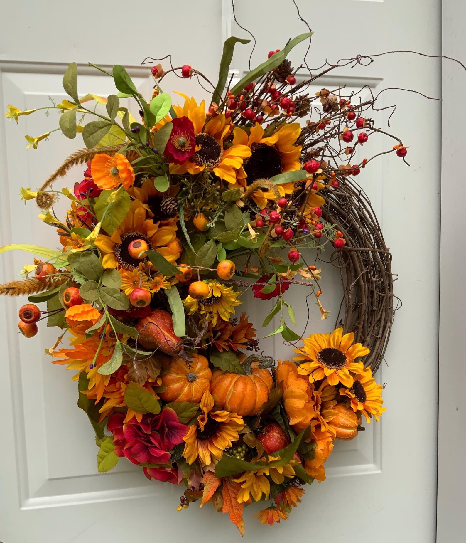 Fall Floral Gourd Grapevine Wreath, Autumn Floral Gourd Grapevine ...