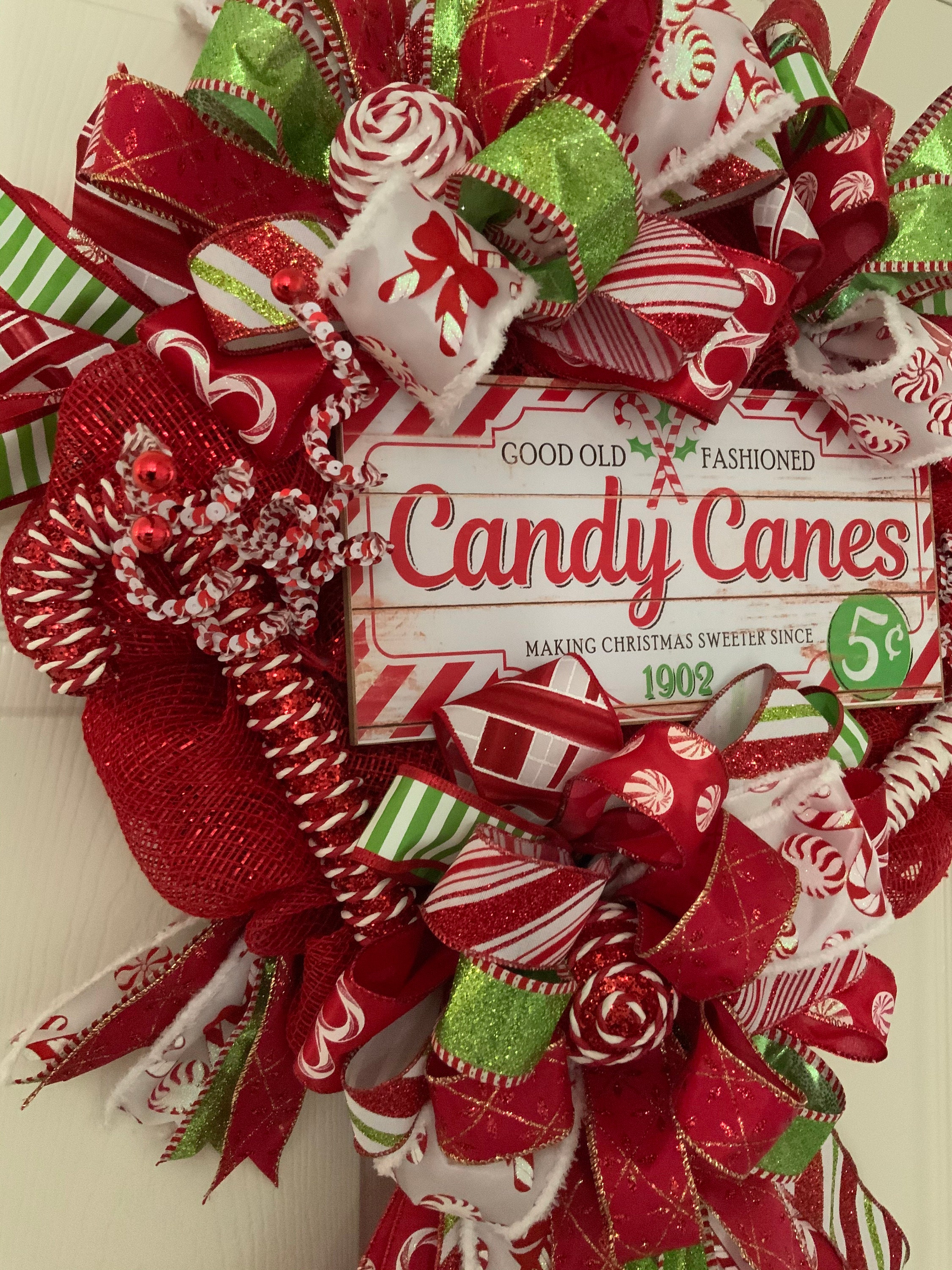 Candy Cane Wreath for Front Door Candy Cane Christmas Wreath - Etsy