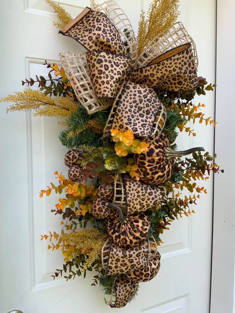 Luxury Leopard Print Pumpkin Swag, Fall Luxury Leopard Print Pumpkin ...
