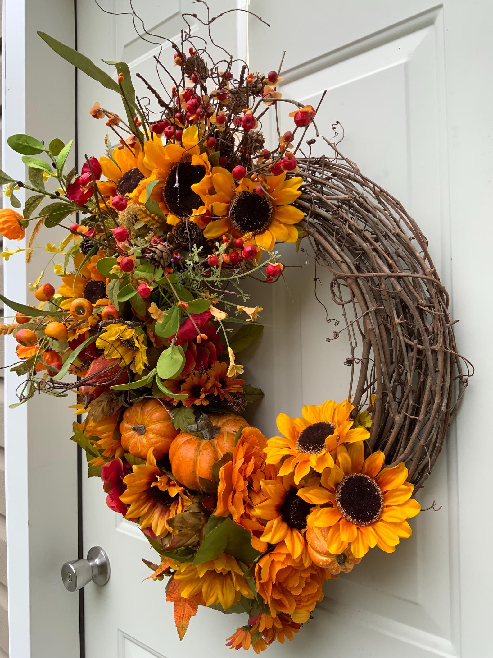 Fall Floral Gourd Grapevine Wreath, Autumn Floral Gourd Grapevine ...