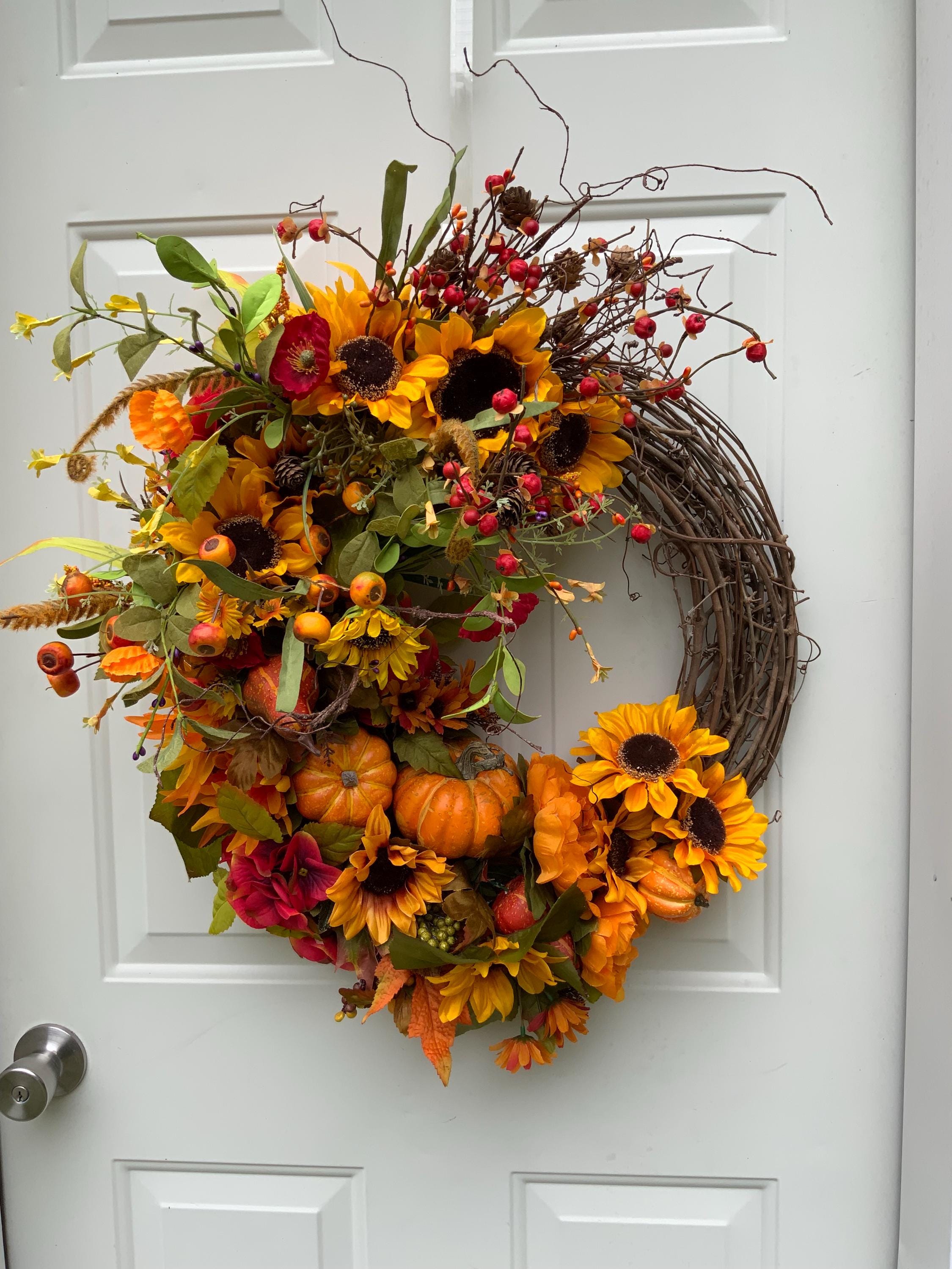 Fall Floral Gourd Grapevine Wreath, Autumn Floral Gourd Grapevine ...