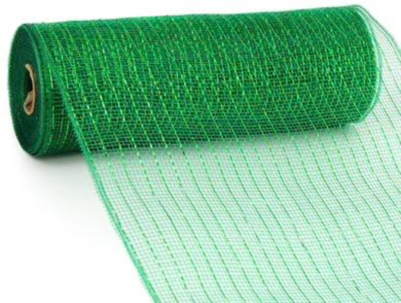 10” Poly Deco Mesh: Metallic Emerald Green, Christmas Metallic Green ...