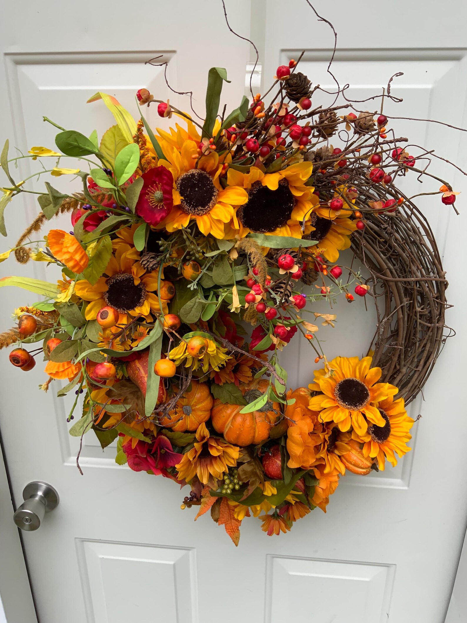Fall Floral Gourd Grapevine Wreath, Autumn Floral Gourd Grapevine ...