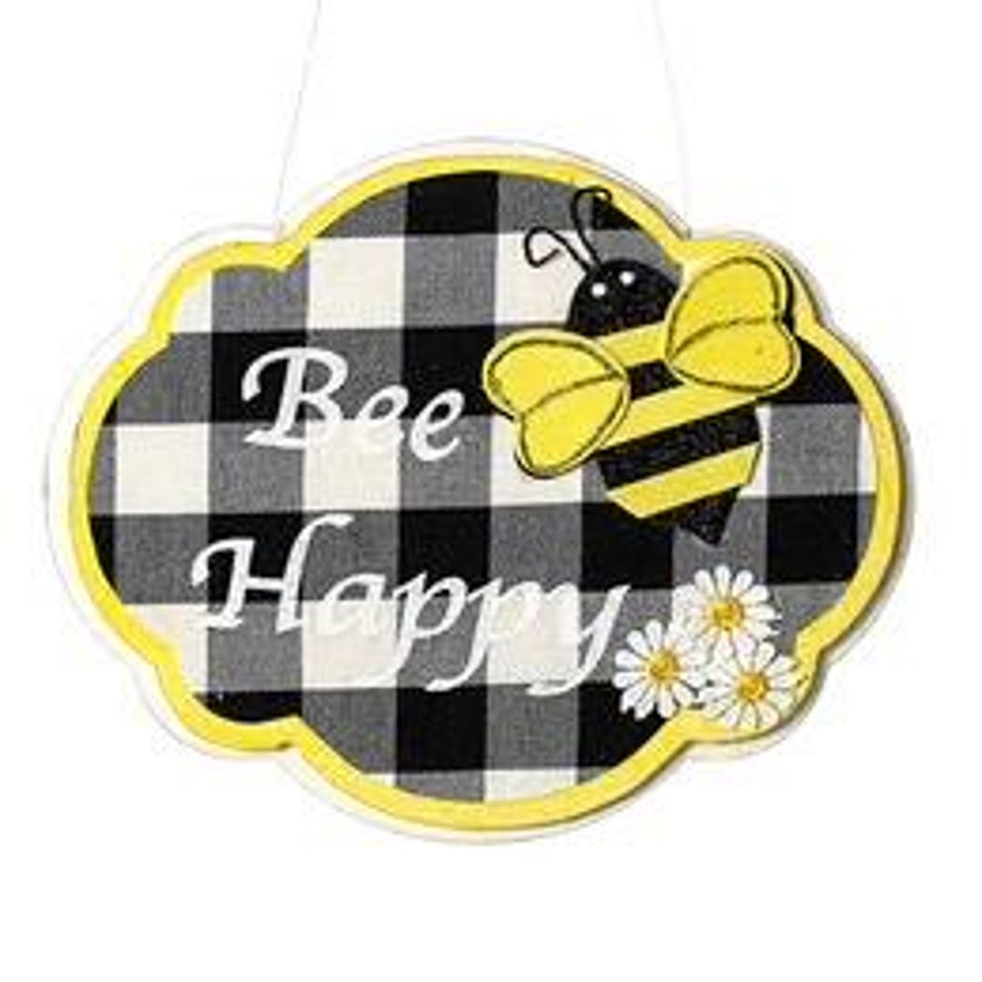 Bee Happy Wreath Attachment; Bee Happy Sign; Bee Happy Buffalo Plaid ...