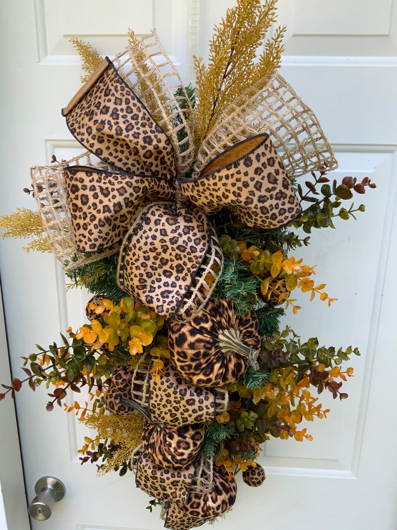 Luxury Leopard Print Pumpkin Swag, Fall Luxury Leopard Print Pumpkin ...