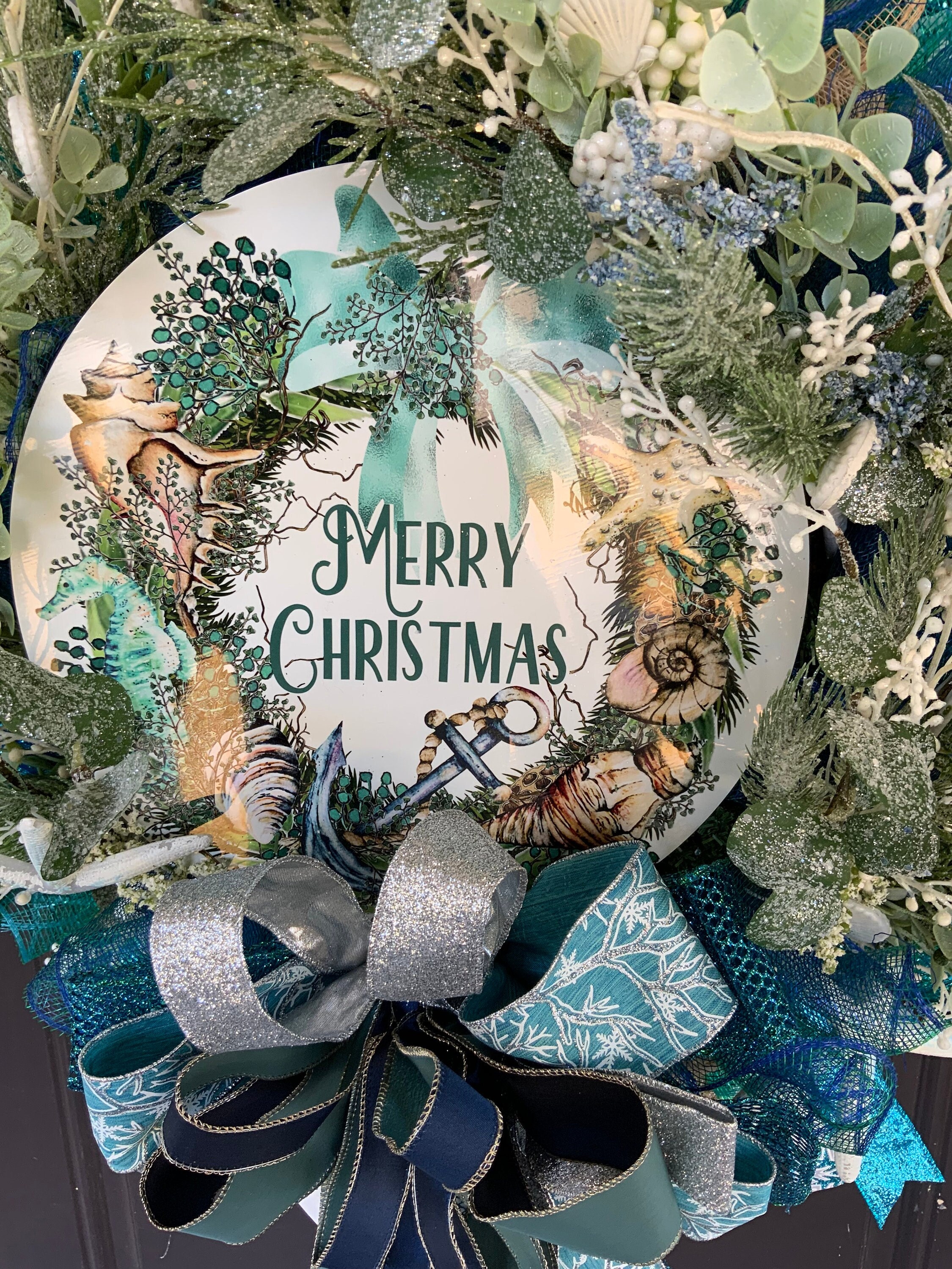 Coastal Merry Christmas Wreath, Seashell Merry Christmas Wreath ...