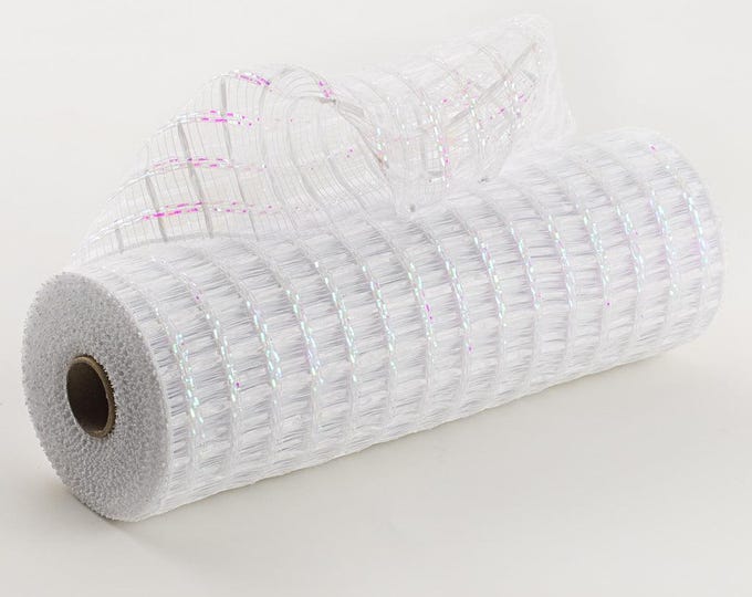10” Wide Weave Metallic Mesh: White Check, Spring Wide Weave Metallic ...
