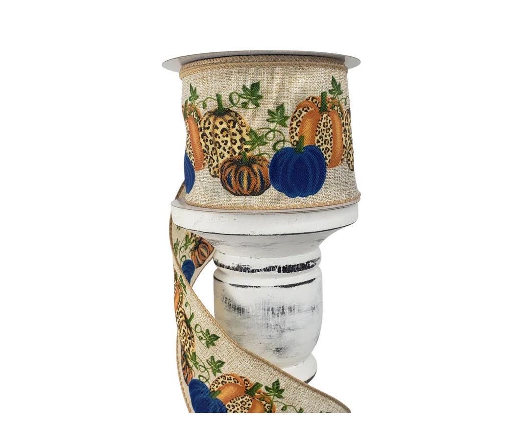 Wired 2.5” Satin Linen Cheetah Print Fall Ribbon-royal Pumpkins, Fall ...