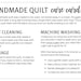 Handmade Quilt Care Card / Printable Quilt Wash Guide / Quilt Label ...