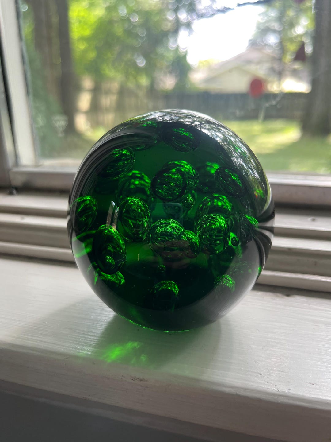 Vintage Emerald Green Art Glass Paperweight – Controlled Bubble ...