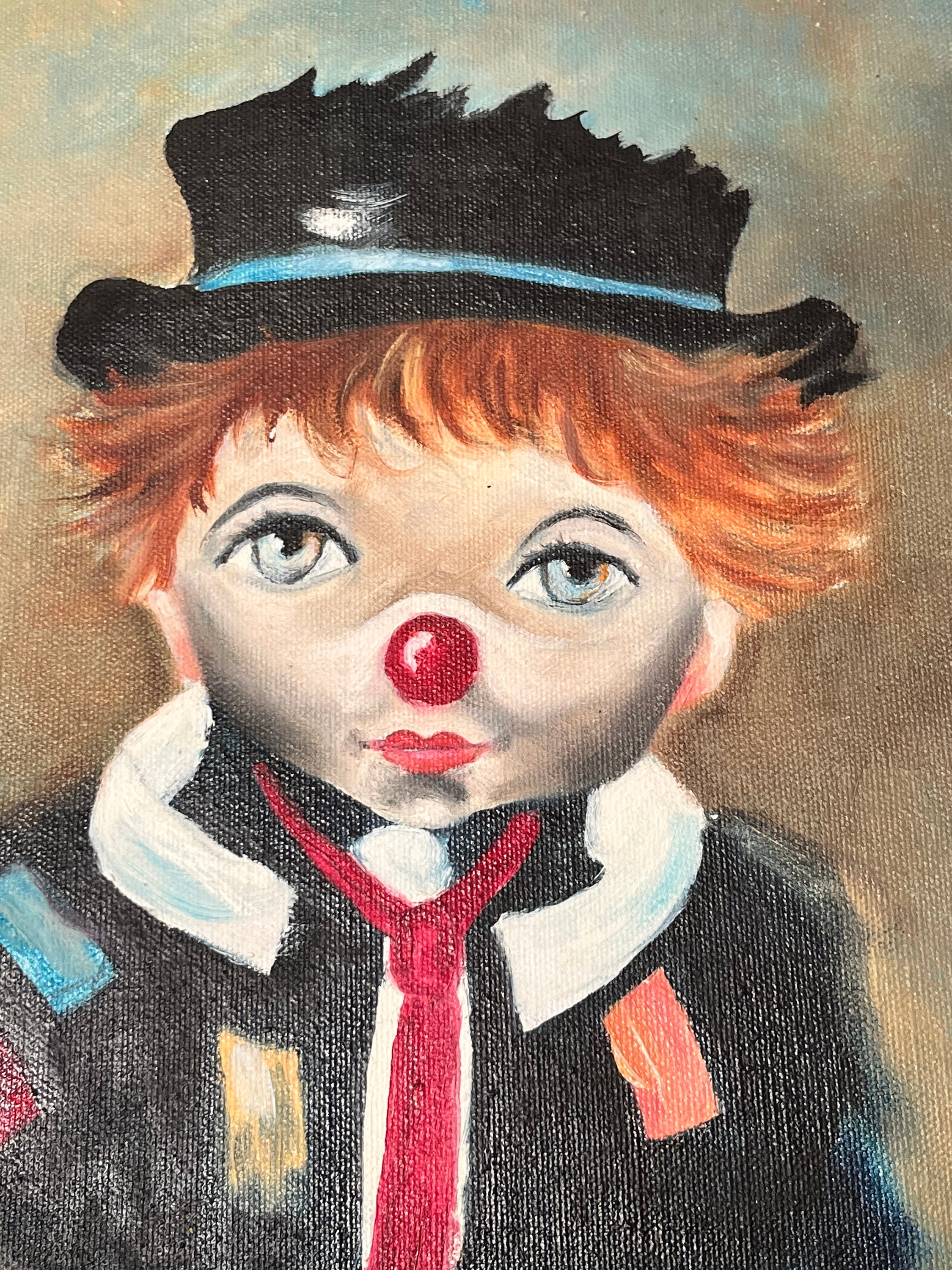 Original MCM Big Eyes Sad Clown Oil Painting in Ozz Franca Style~ Oil ...