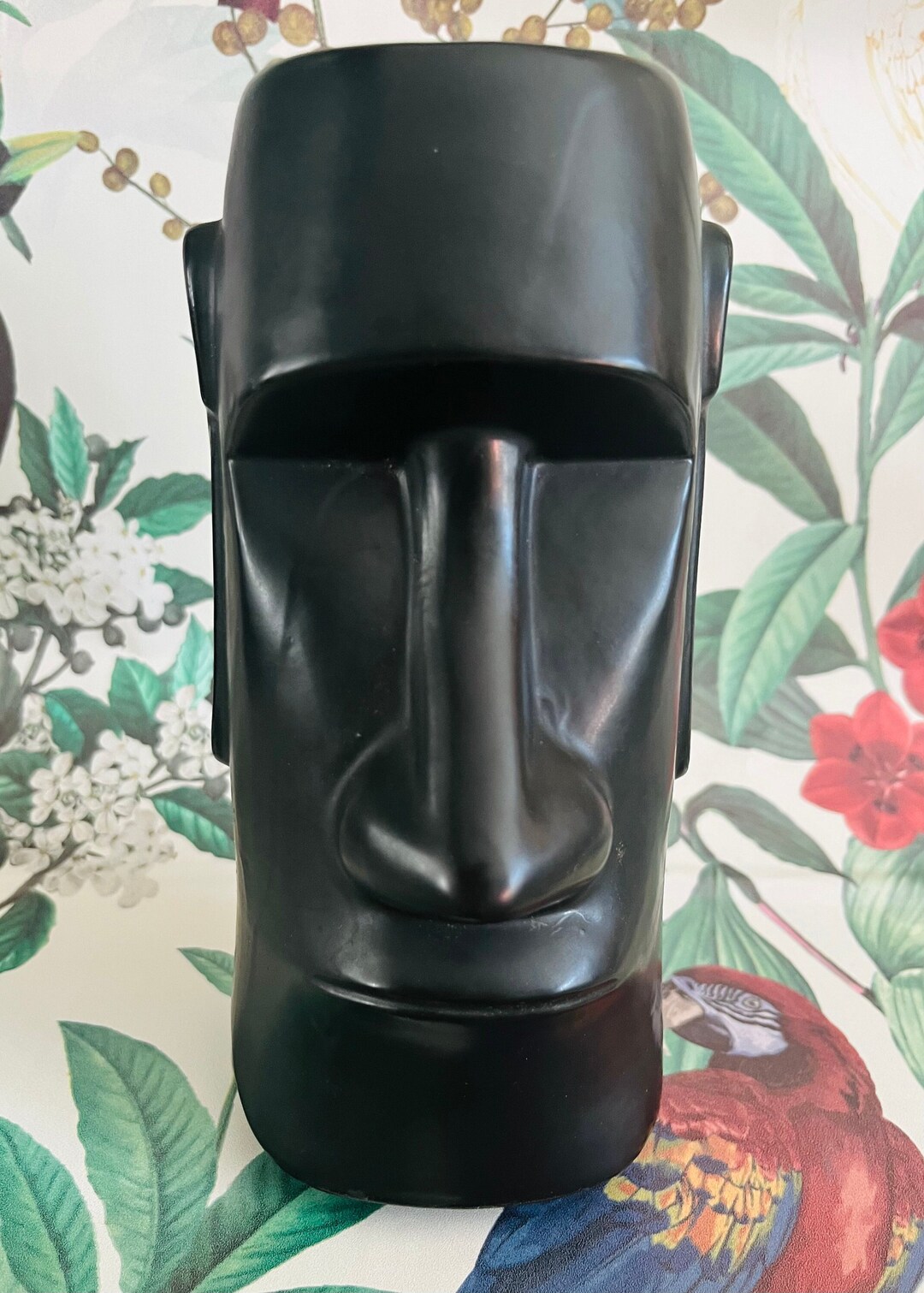 Vintage Tiki Mug Black Satin Moai Easter Island Head Japan OMC Otagiri ...