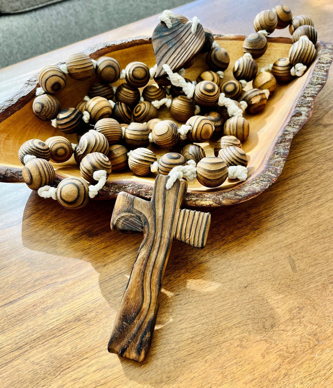 Giant Natural Rustic Wood Catholic Wall Rosary~ Meditative Prayer Beads ...