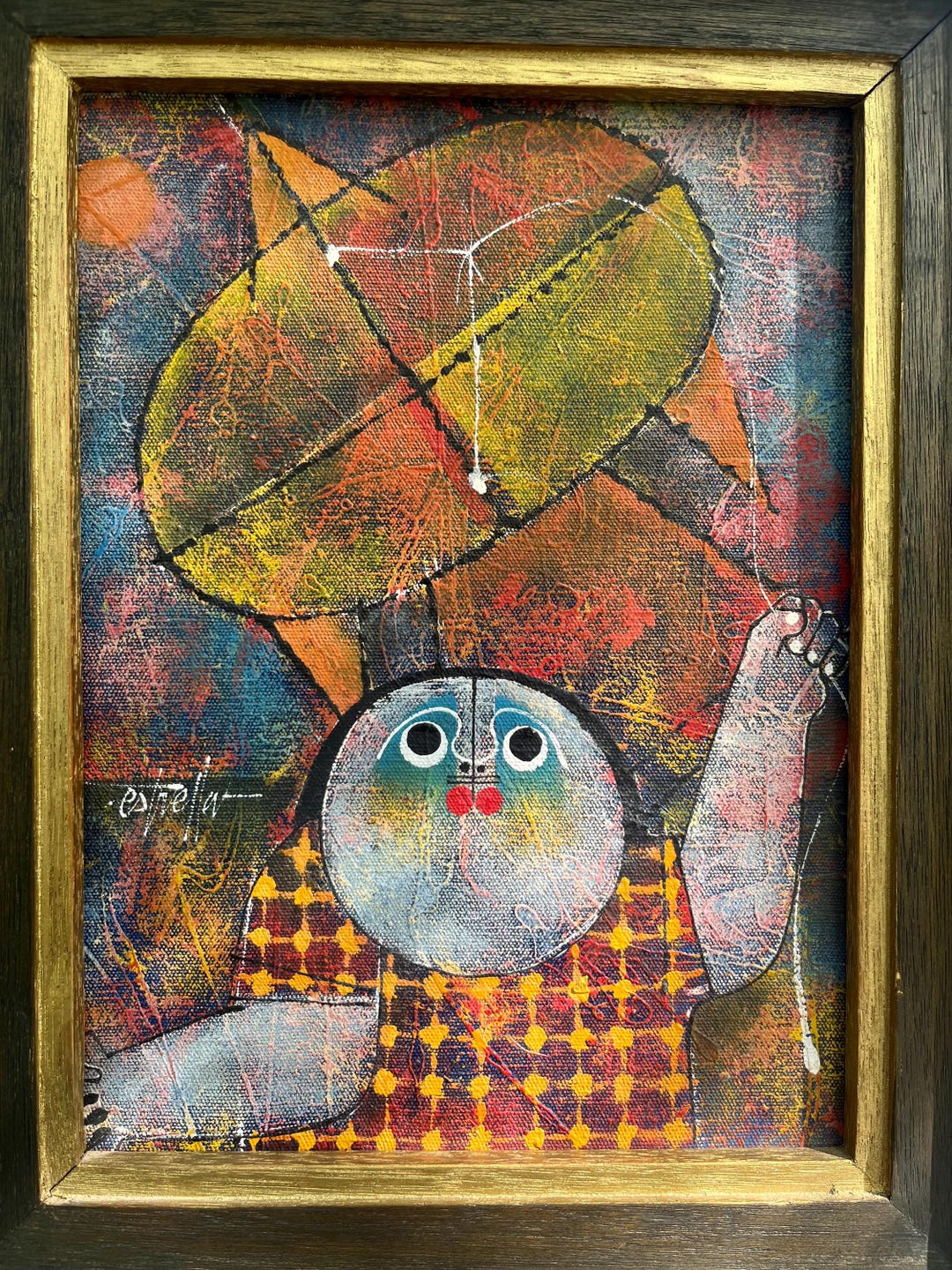 Original MCM "boy With Kite" Oil Painting on Canvas by Estrella - Etsy