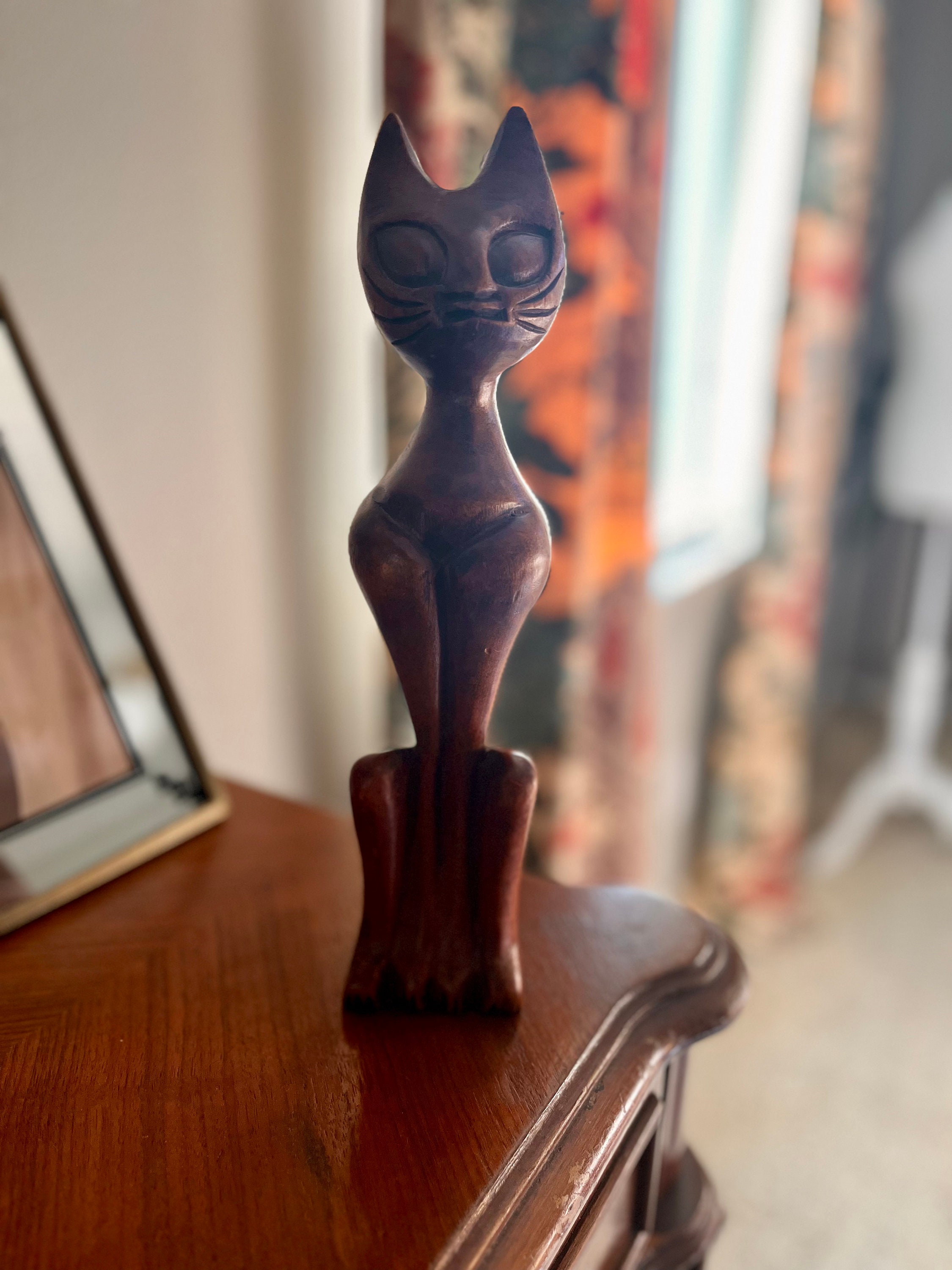 Mid Century Carved Teak Wood Siamese Cat Figurine - Etsy