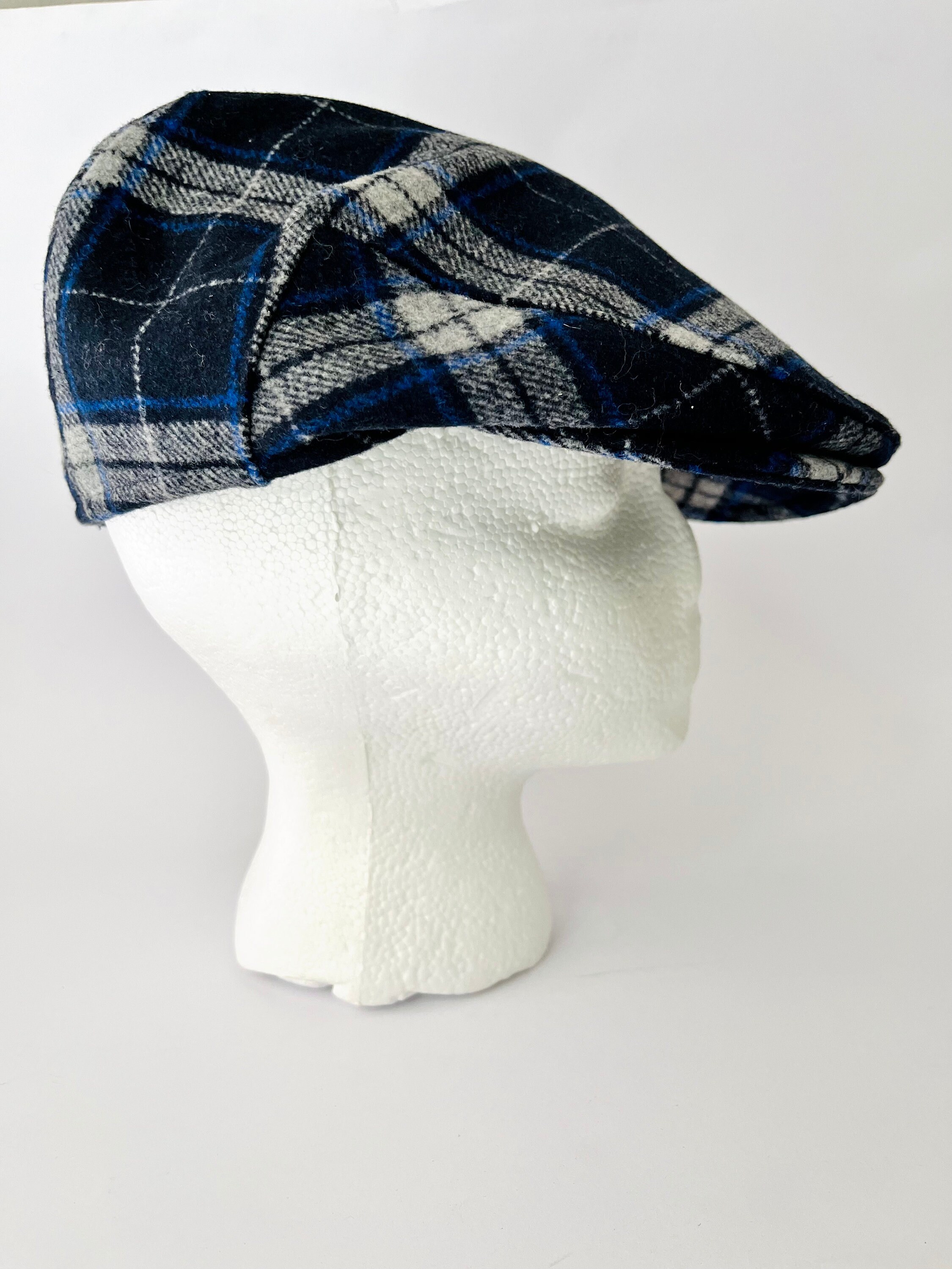 Irish Donegal Ivy Tweed Wool Blue Gray Plaid Flat Cap/paddy Cap Sz ...