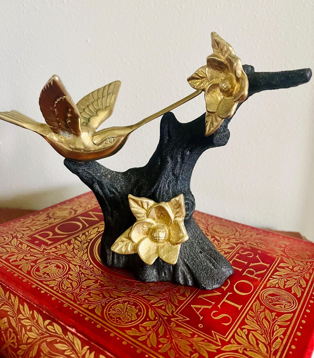 Brass and Cast Iron Hummingbird and Floral Sculpture Home Decor - Etsy
