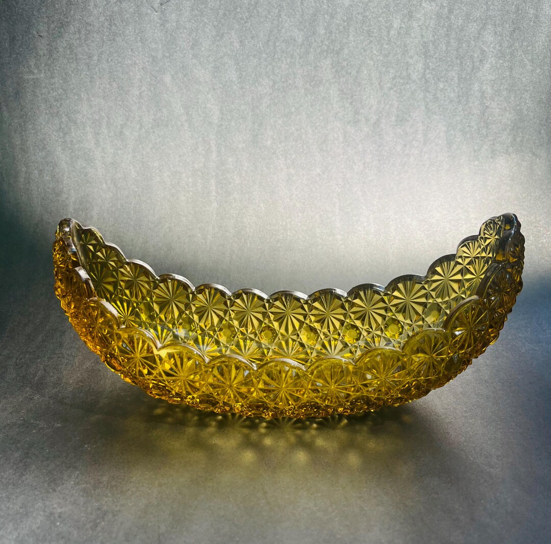 Hobbs Brockunier Amber Glass Crescent Moon/canoe Relish Dish in Daisy ...
