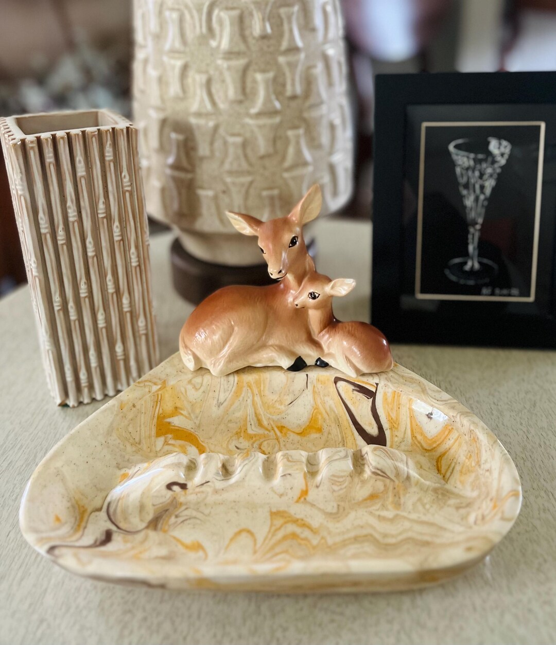 MCM Kitsch Deer Doe and Fawn Swirled Ceramic Ashtray - Etsy