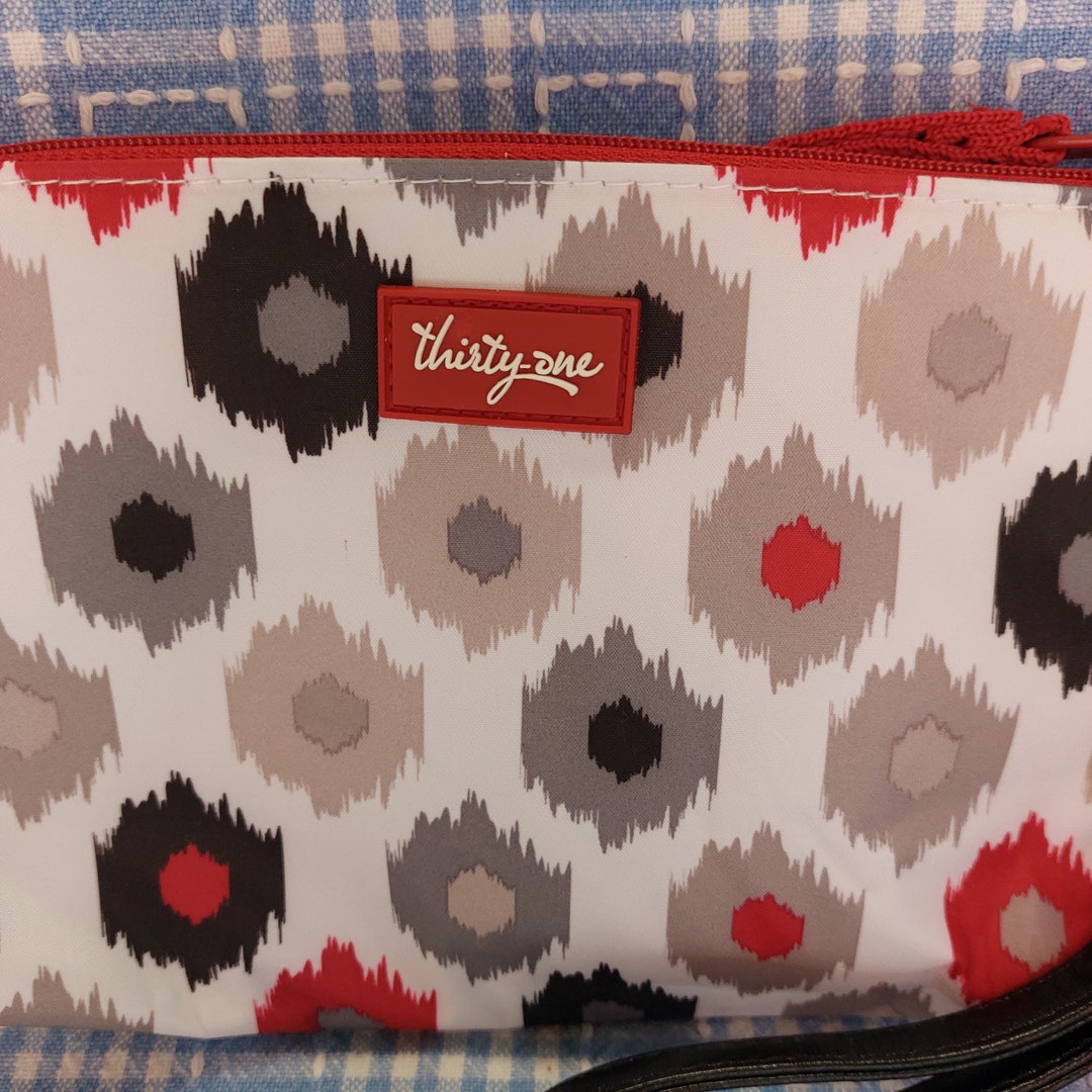 Thirty One Red White Gray Zip Close Cosmetic Bag/wristlet Excellent ...